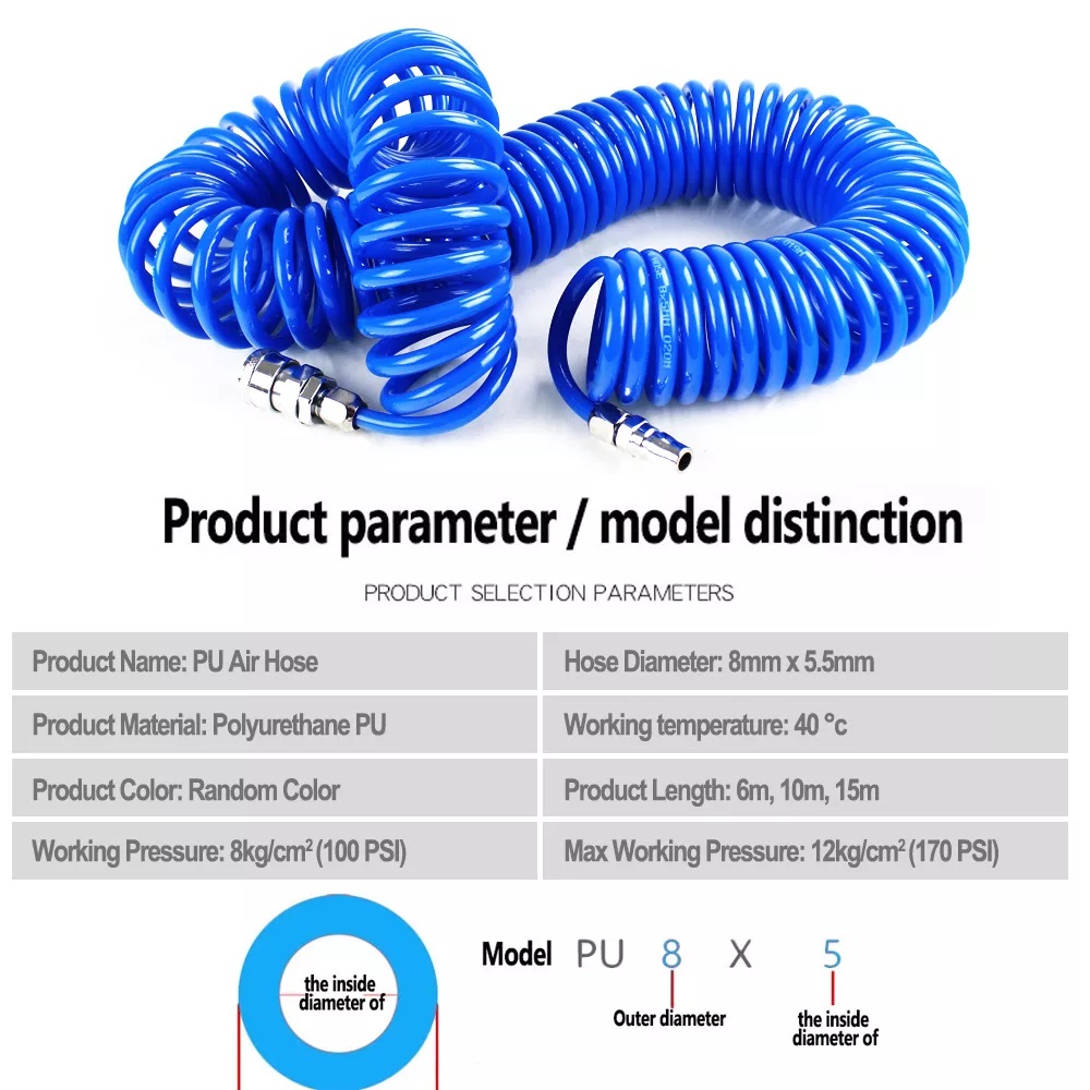 Air hose 06-meter flexible spiral recoil air pipe polyurethane ...