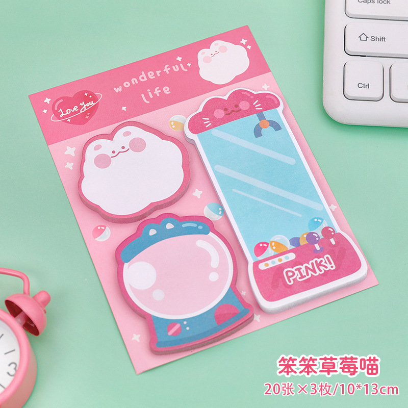 【MINISO】 Kawaii Cartoon Strawberry Rabbit Bear Sticky Notes Memo Pad ...