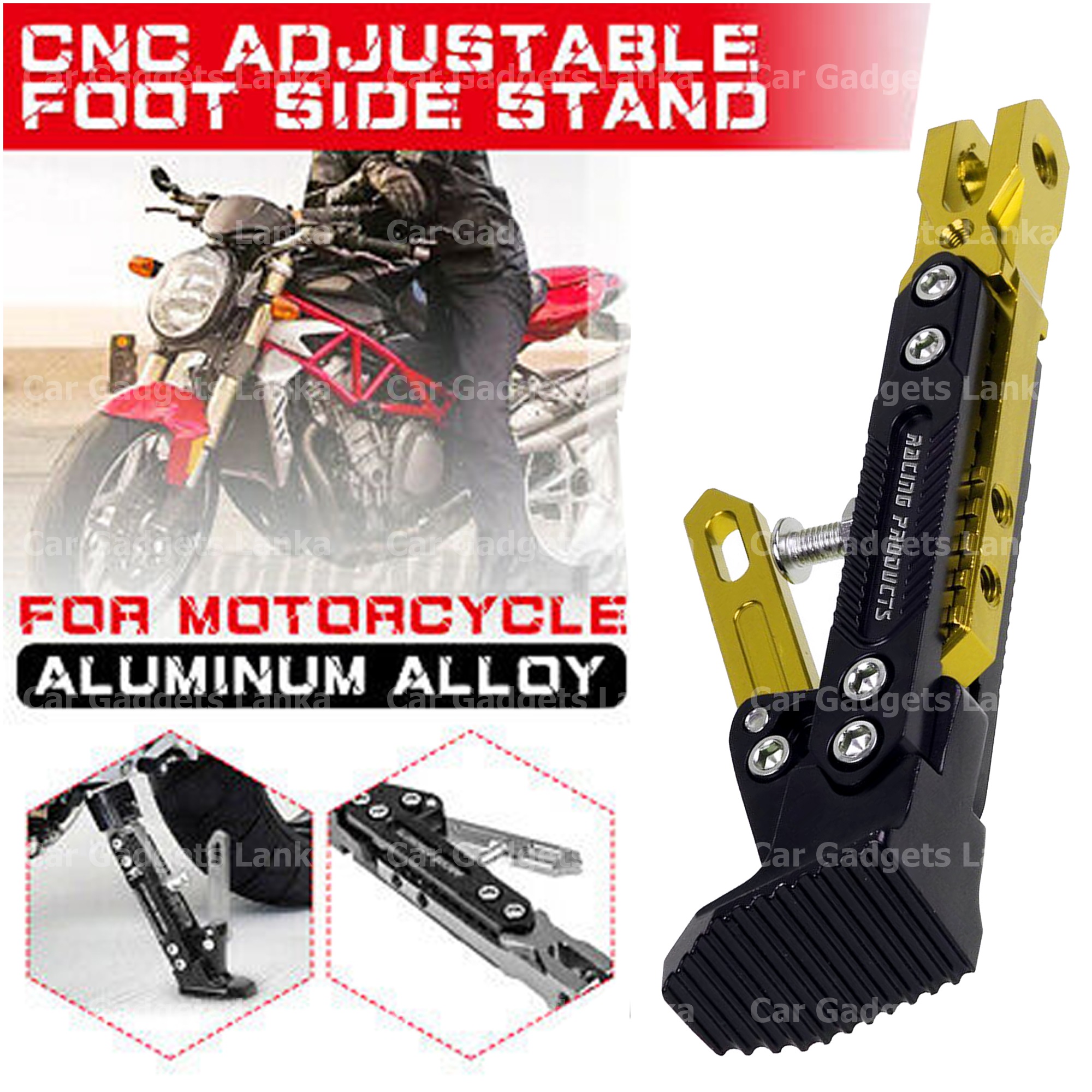 Motorcycle Scooter Adjustable Side Stand - Gold | Daraz.lk