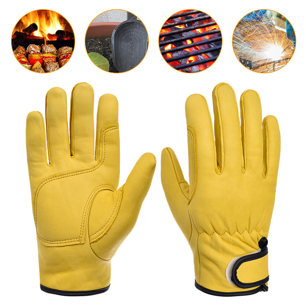 BEOP 1 pair Wear-Resistant Cowhide Work Gloves Leather Workers Work Welding Safety Protection ...