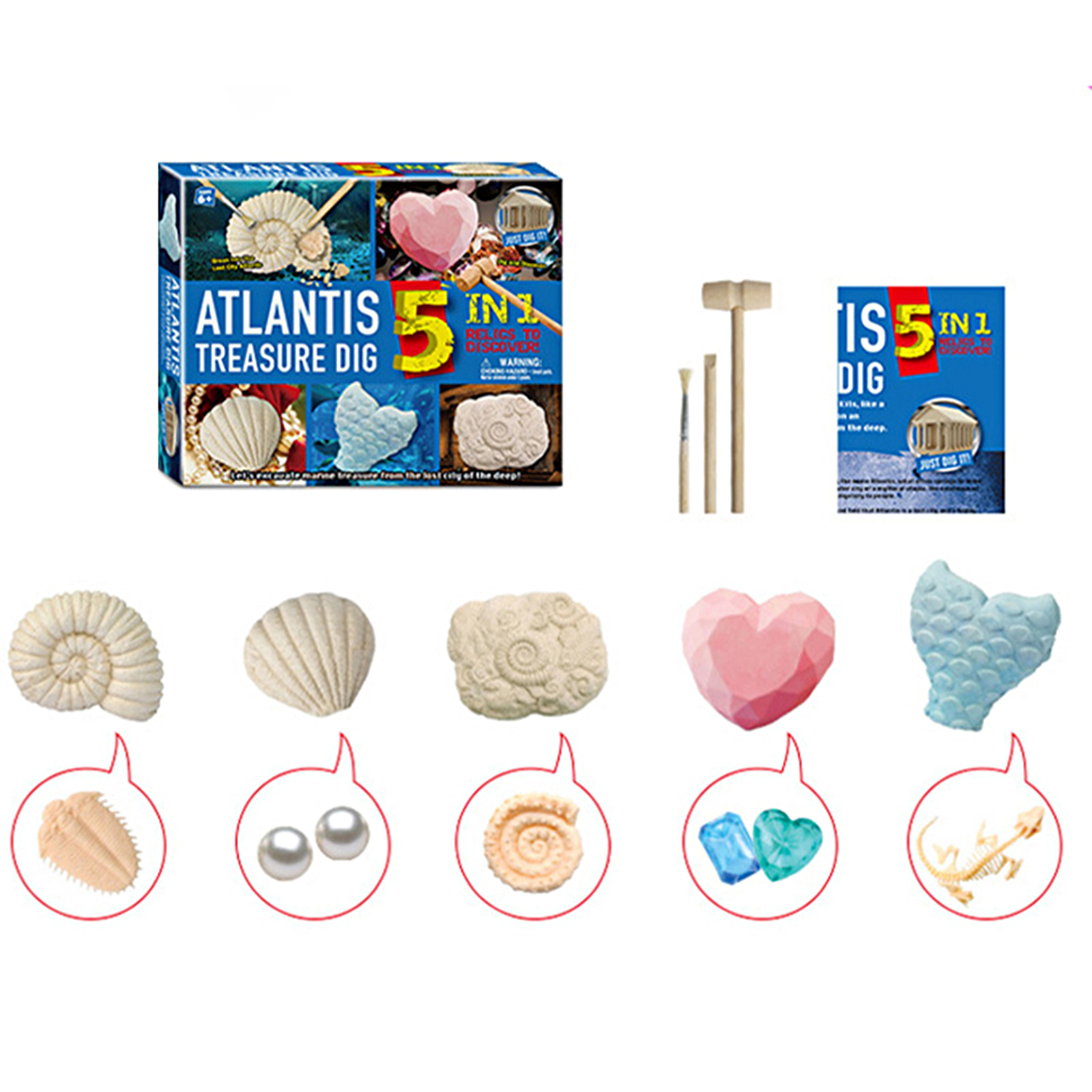 Kidlove Fossils Dig Kit With Tools 5 In 1 Science Magic Treasure ...