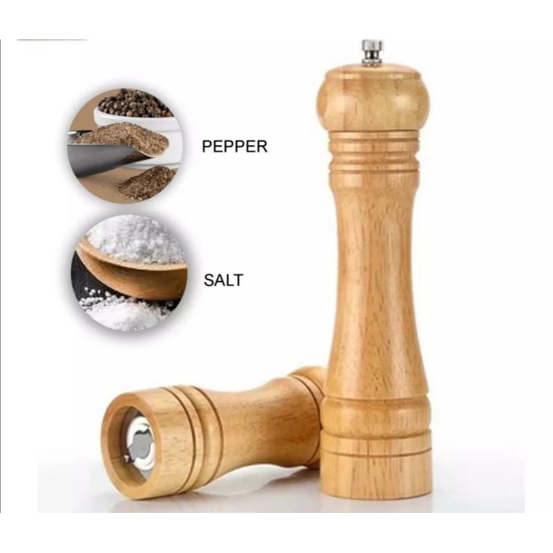 8 Inches Pepper Mill Solid Wood Pepper Grinder with Adjustable Grinder ...
