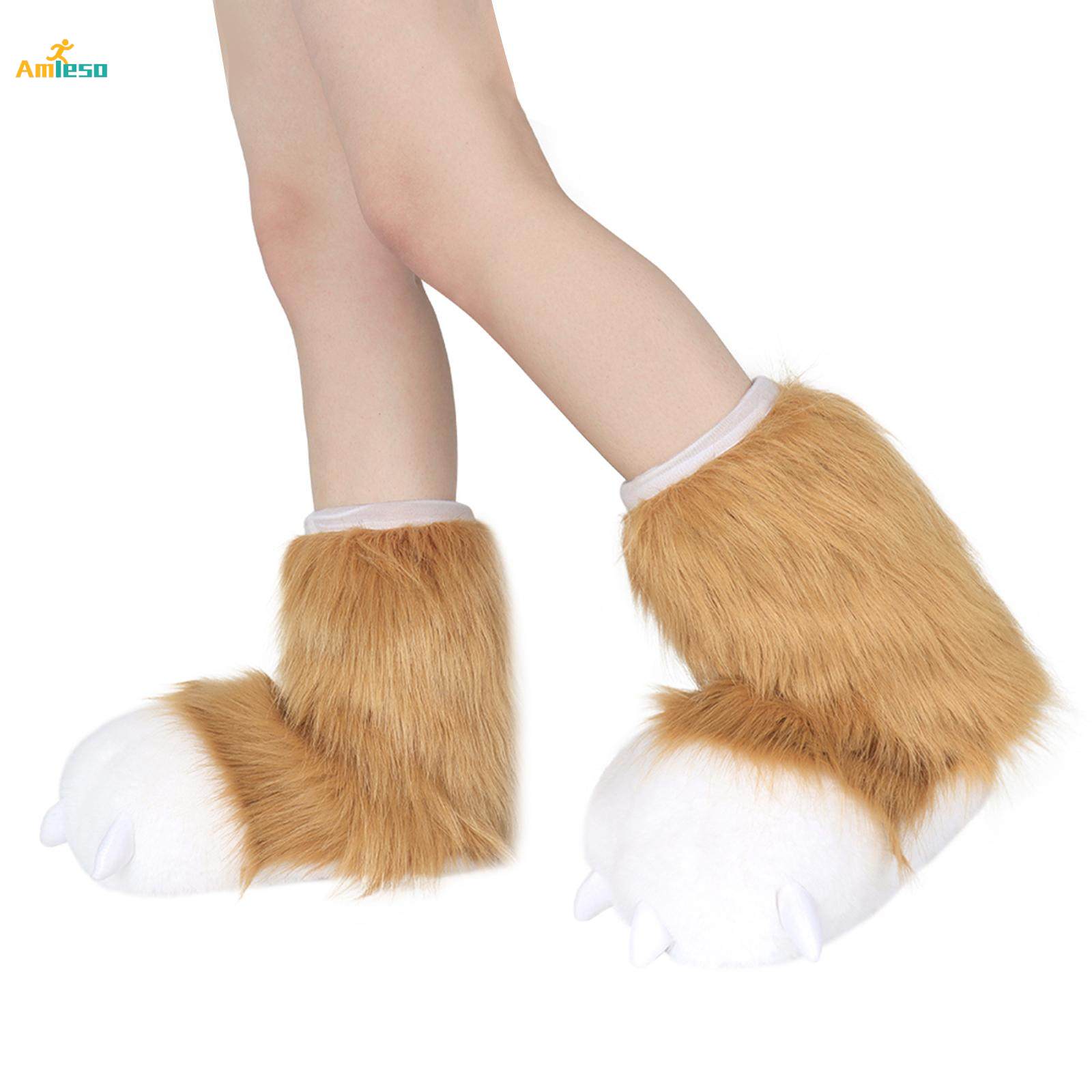 Fuzzy Paw Cosplay Halloween Fursuit Party Cartoon House Shoes Animal ...