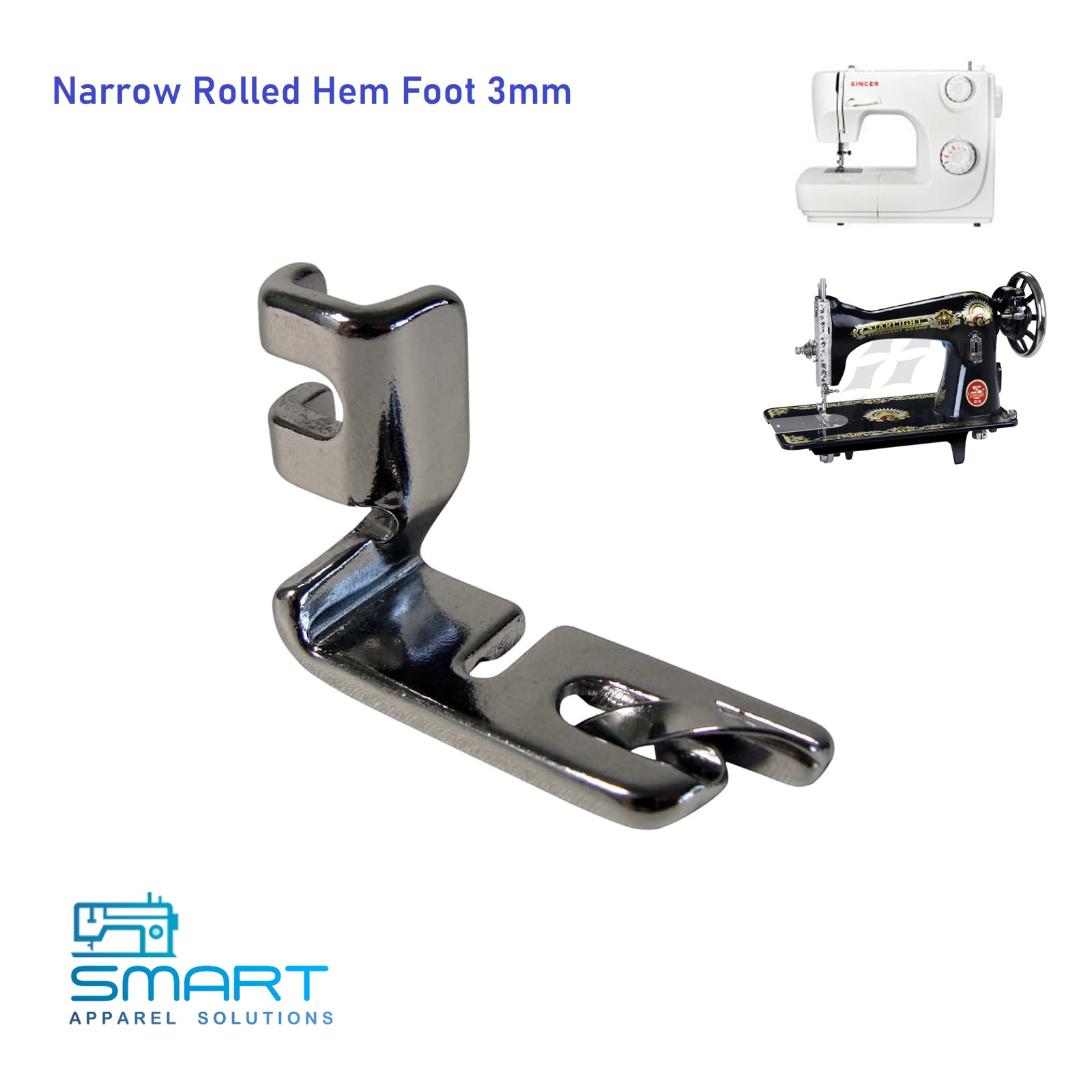 Narrow Rolled Hem Foot - 3mm Finished Hem (for Low Shank 7mm & 5mm ...