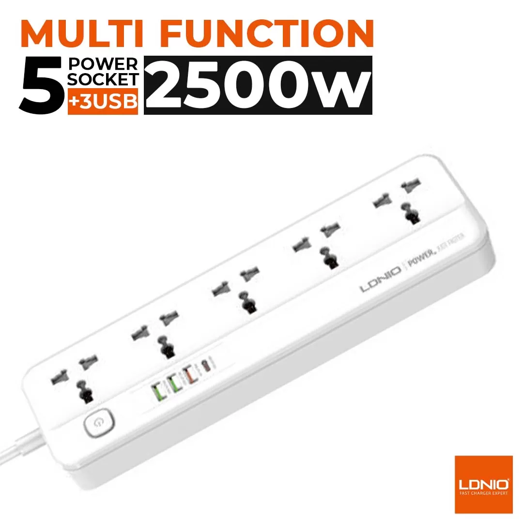 LDNIO SC5415 Multi Function Power Code 5 Power Sockets FAST CHARGING PD ...