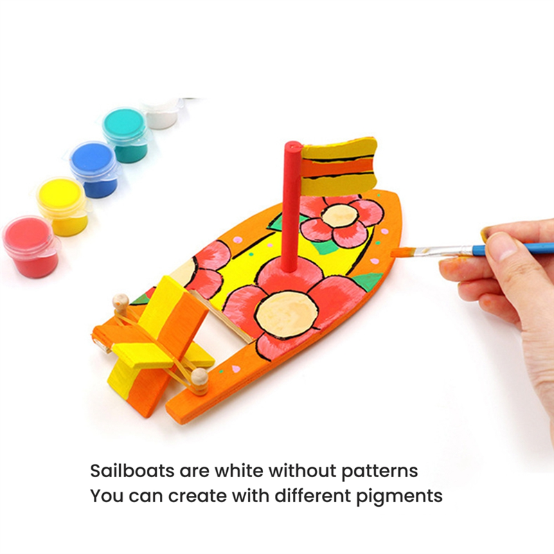Wood Painted DIY Boat Rubber Band Paddle Boat Paint and Decorate Wooden ...