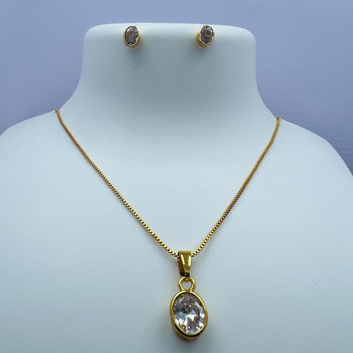 Gold Plated chein with pendan 1MM Box Chain with Beautiful Ovel Dark ...