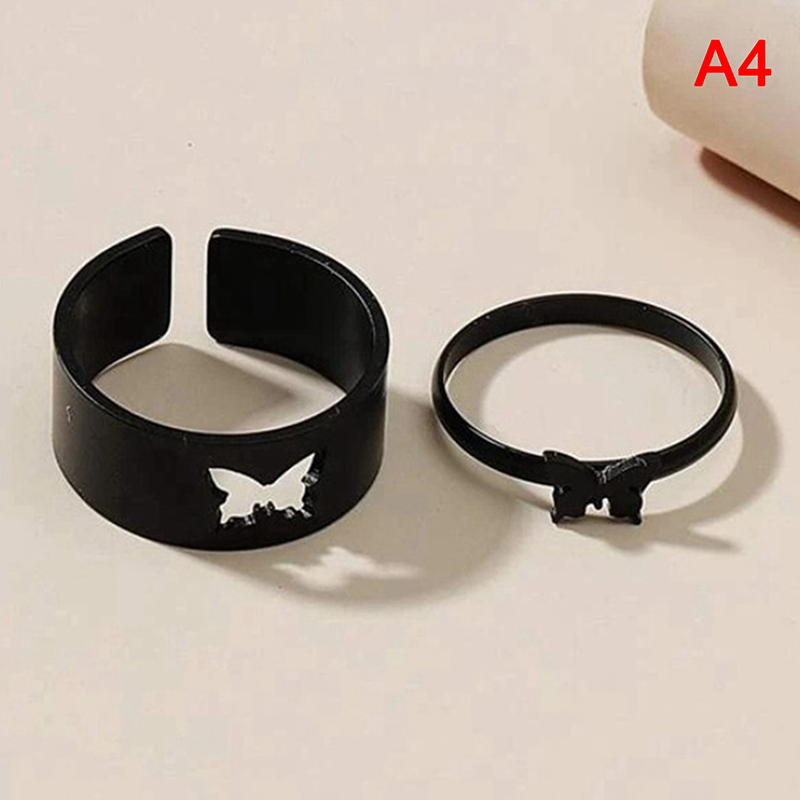2pcs Butterfly Rings For Women Men Couple Love Silver Color Rings Set ...