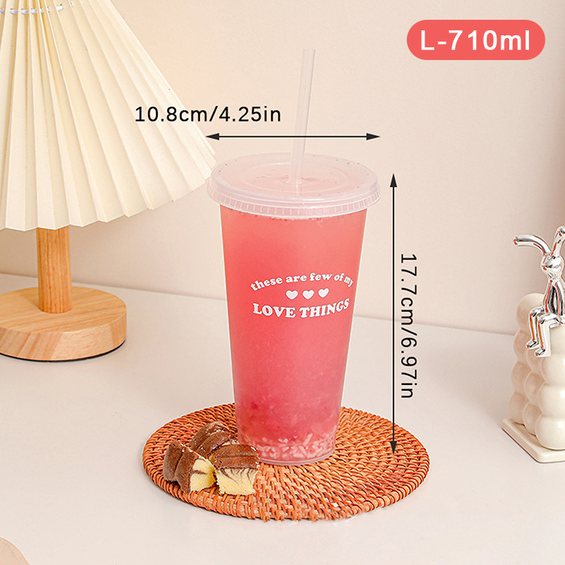 Kawaii Water Bottle For Coffee Juice Milk Tea Cute Plastic Cold Cups With Straw Lid Portable ...