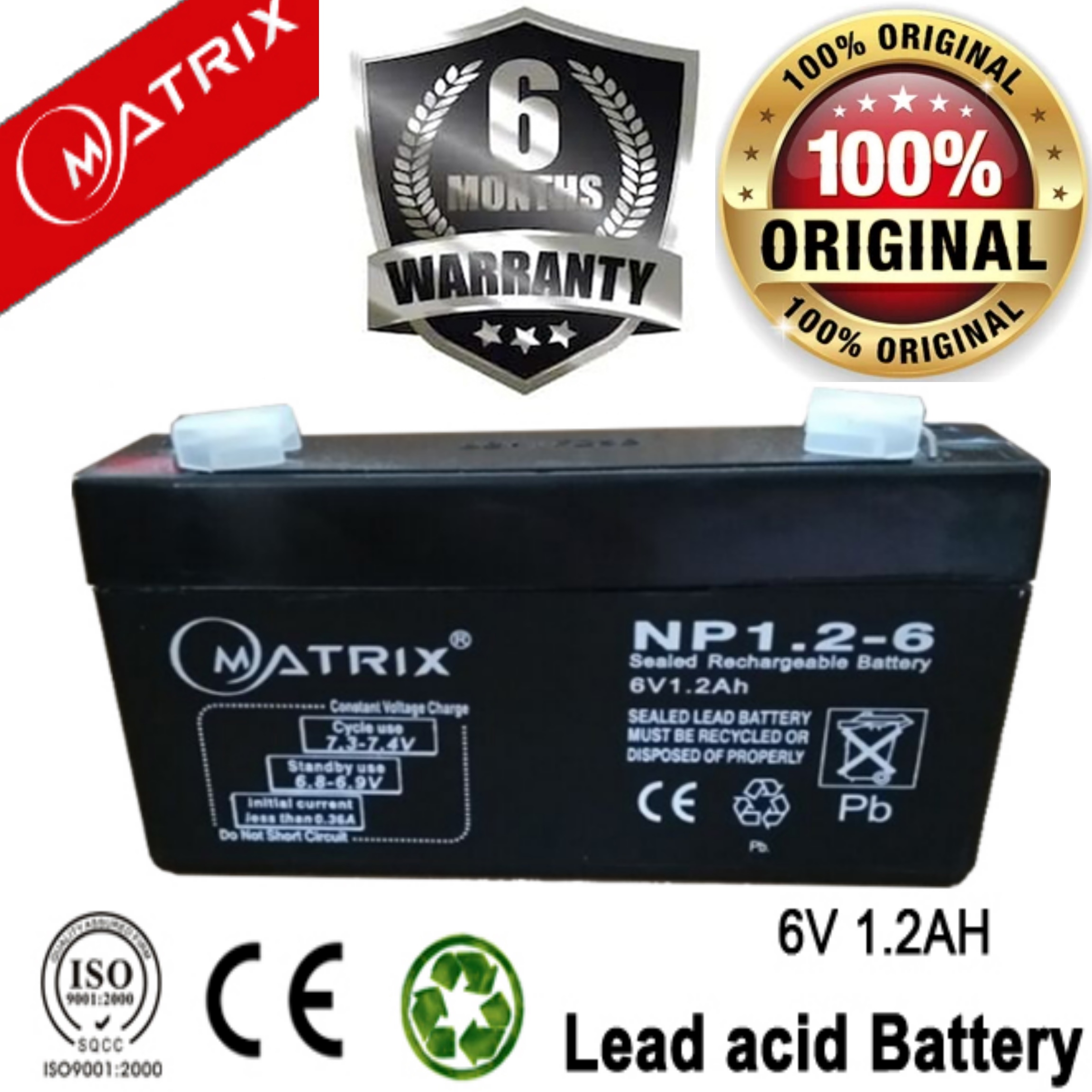 Matrix Battery Low self discharge 6 volt 1.2 amp Origina l battery ...