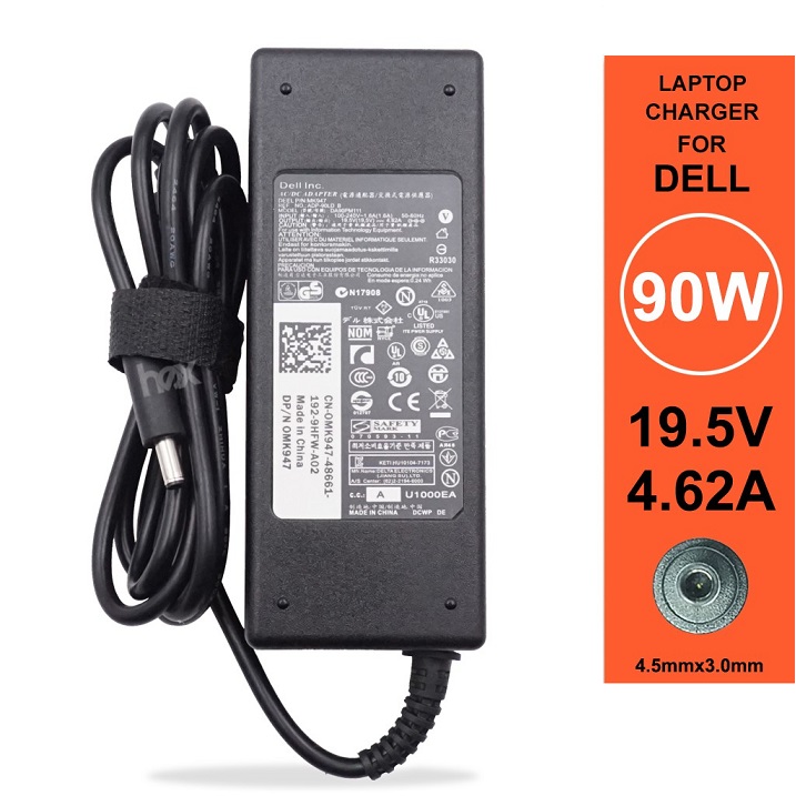 Dell laptop charger 19.5v 4.62a pin size 4.5mm*3.0mm (small pin) | Daraz.lk