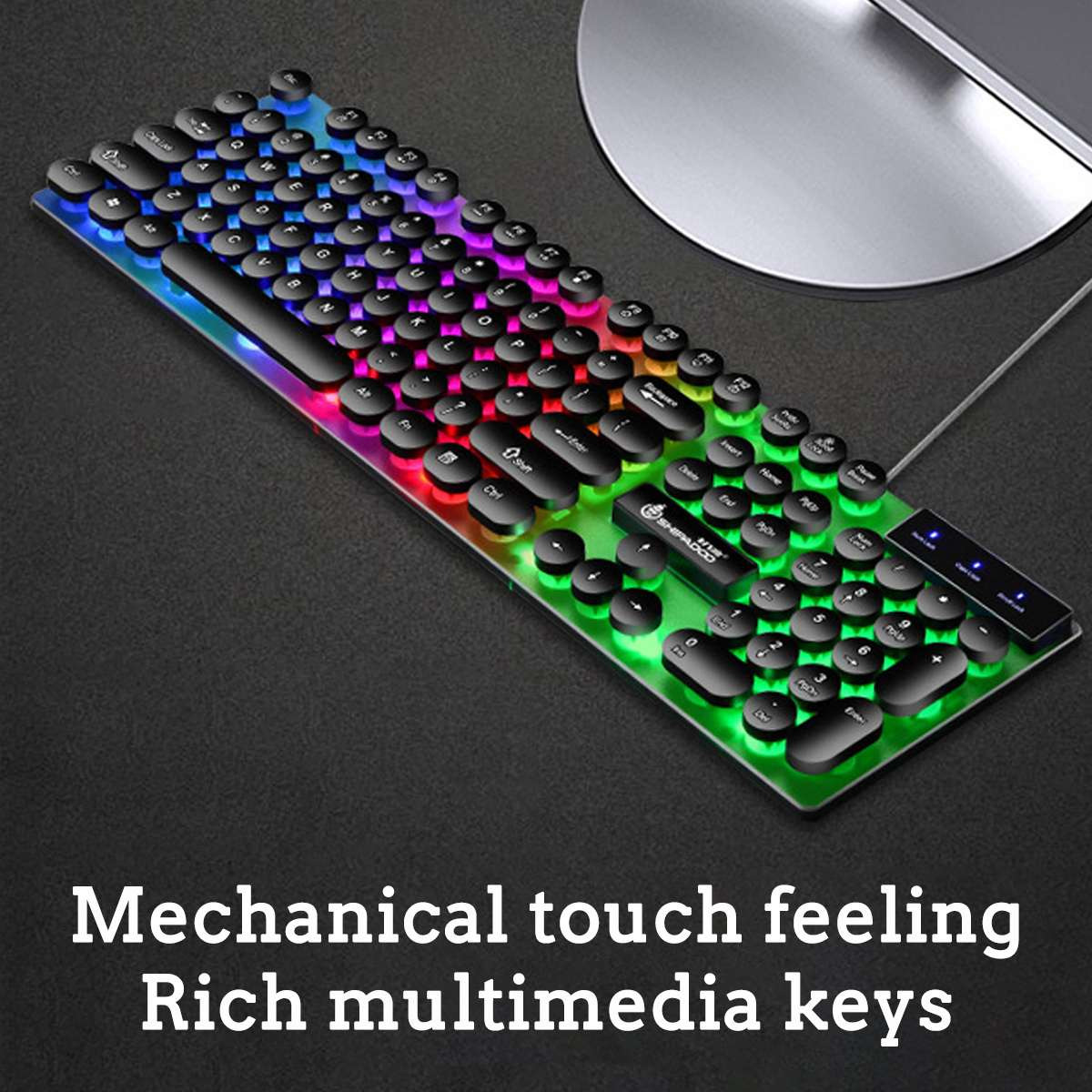 Firewings Typewriter Style Key board USB LED Backlit Round Keycaps ...