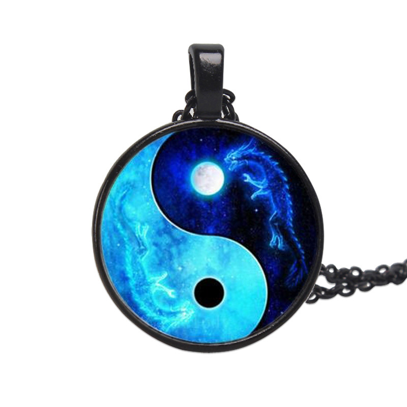 S Dragon Moon Yin Yang Tai Chi Time Gemstone Necklace Sweater Chain ...
