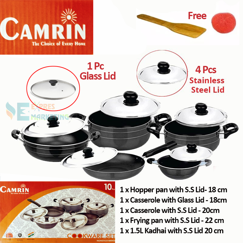 Camrin Nonstick Range 10pcs Cookware Set - 1 Glass & 4 Stainless Lid ...