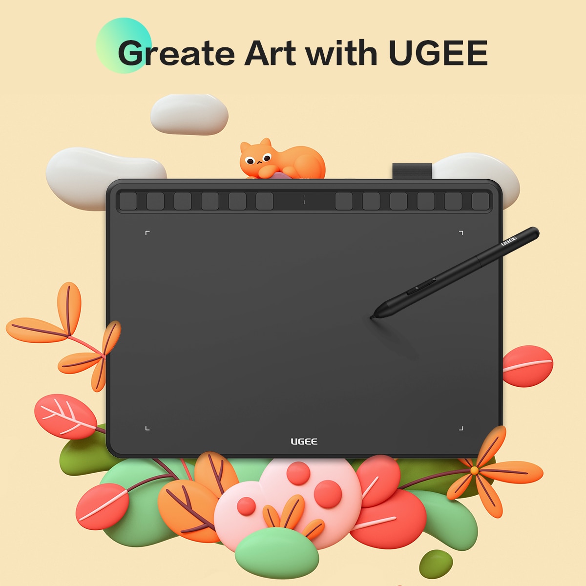 10 Graphics Drawing Tablet,UGEE S1060 Pen Tablet Art Pad with 12 ...