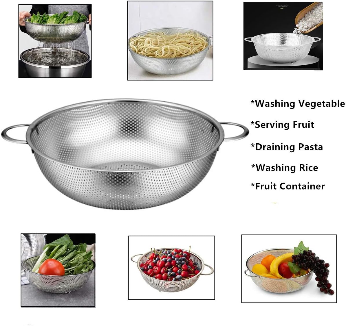 Stainless Steel Colander / Strainer Fruits & Vegetables Washing Bowl ...