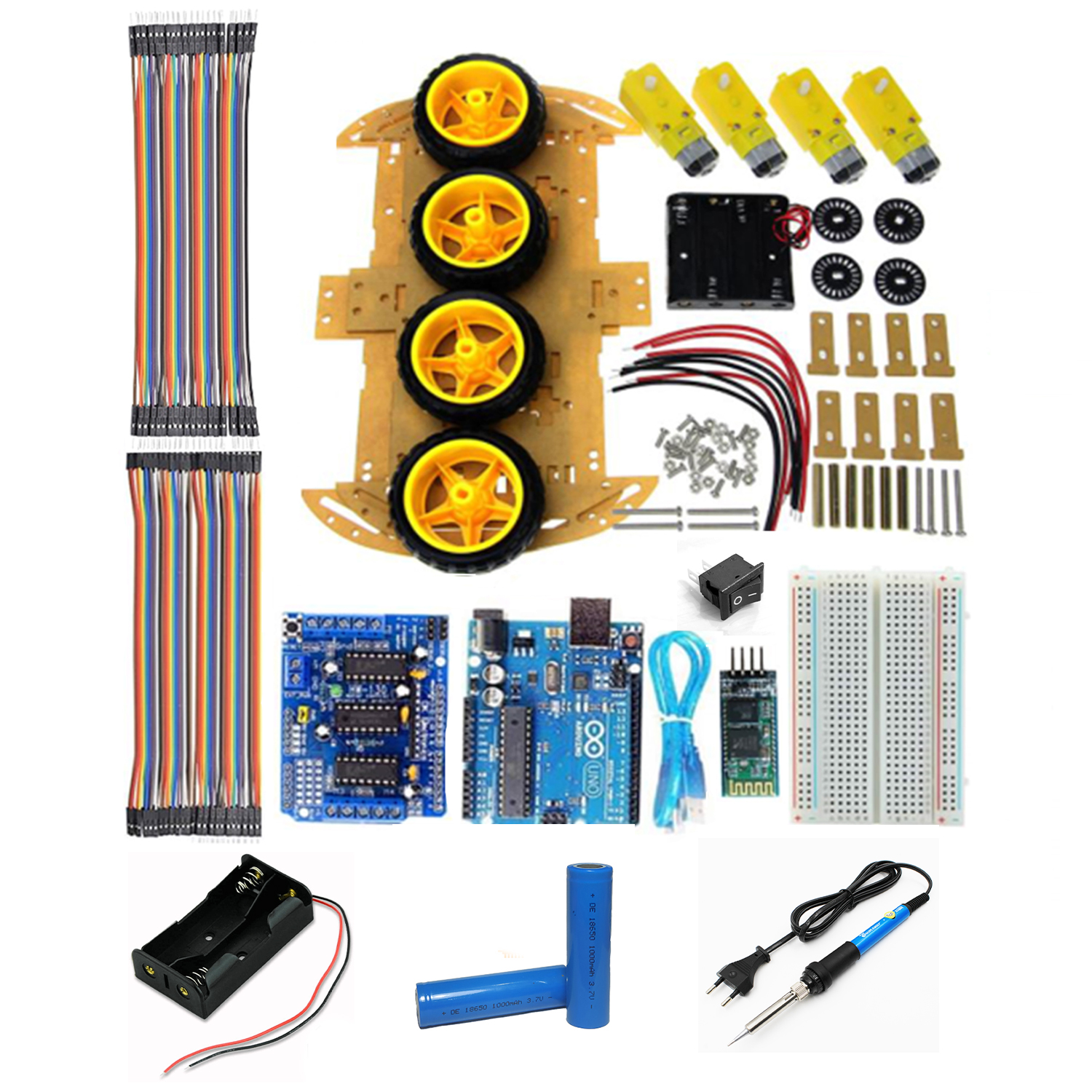 Arduino Bluetooth Controlled 4WD Smart Robot Car Kit/2x18650 3.7v 1000mAh Lithium Ion battery ...