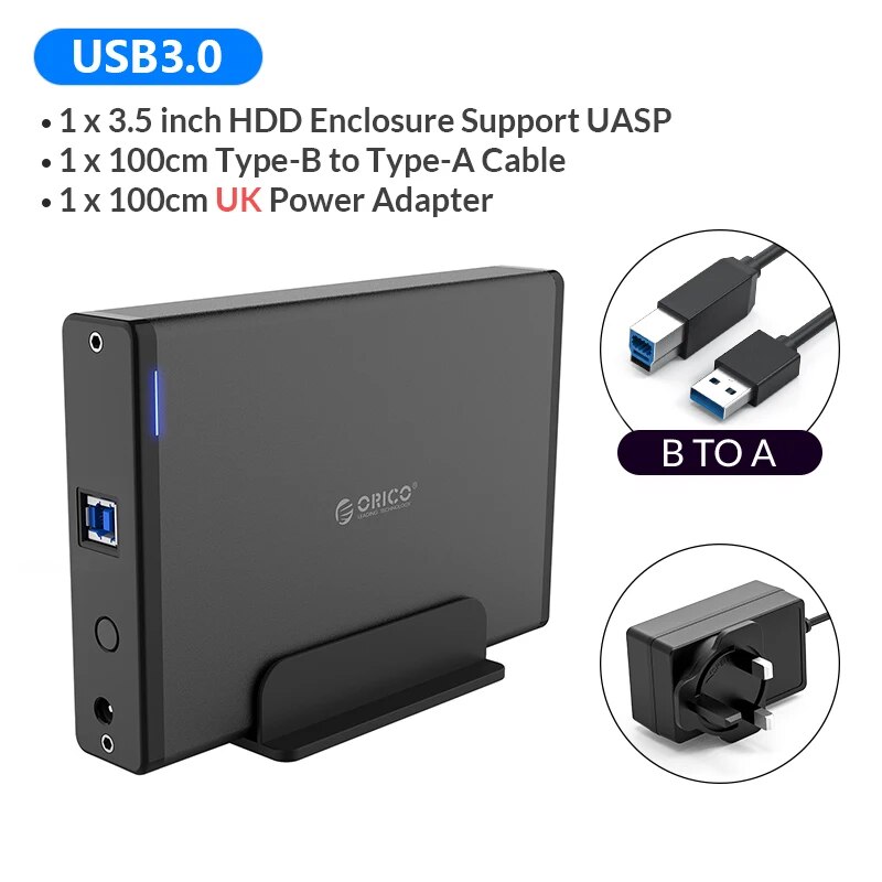 ORICO Aluminum Hard Drive HDD Enclosure USB3.0/Type-C 3.5 inch HDD Case ...