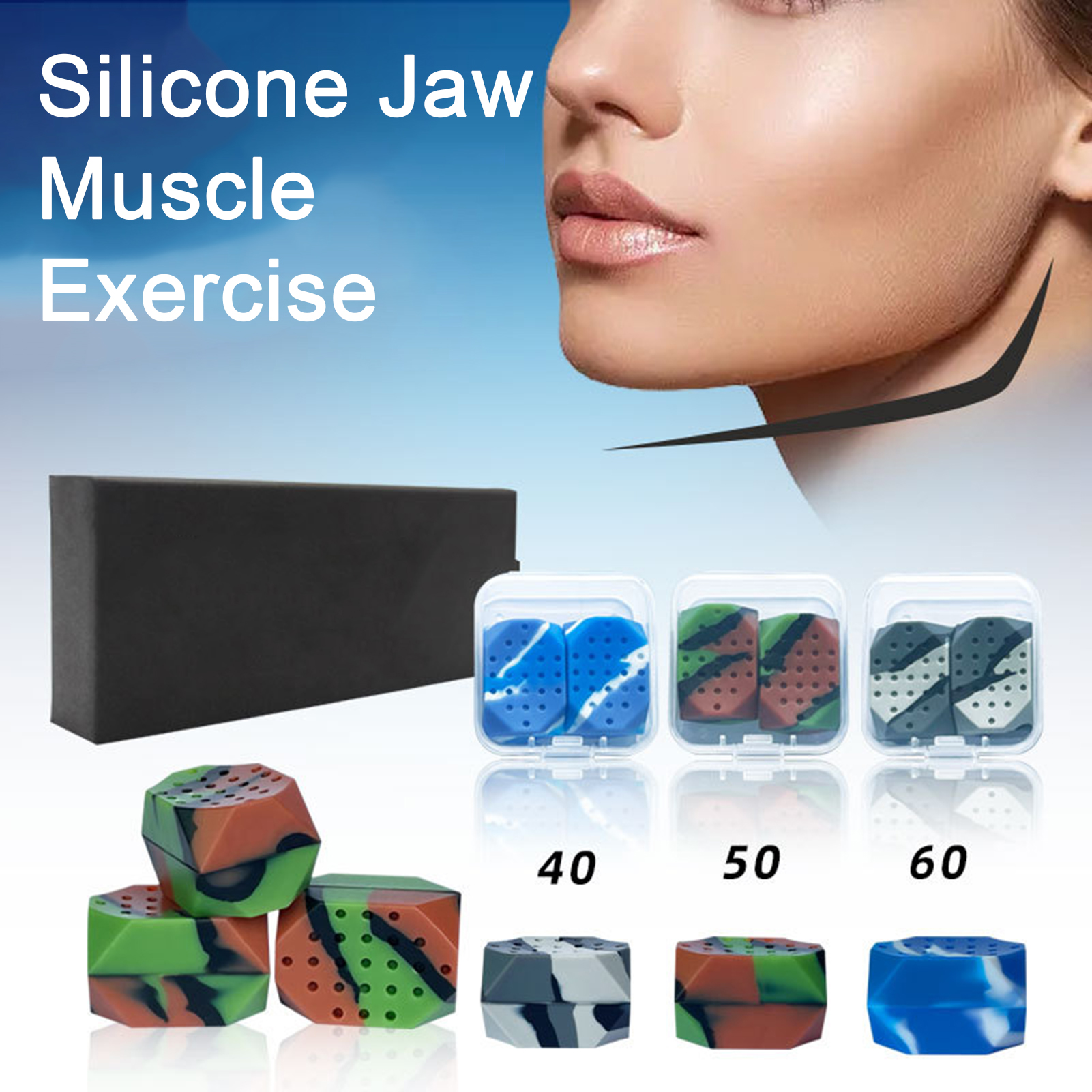 Mirage Jawline Exerciser 2pcs Silicone Jaw Exerciser Set for Stronger ...