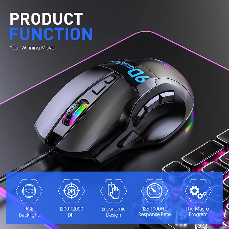 Gaming Mouse Pragrammable Buttons Wired Gamer Mouse For Desktop/Laptop 12000 DPI RGB Backlit ...