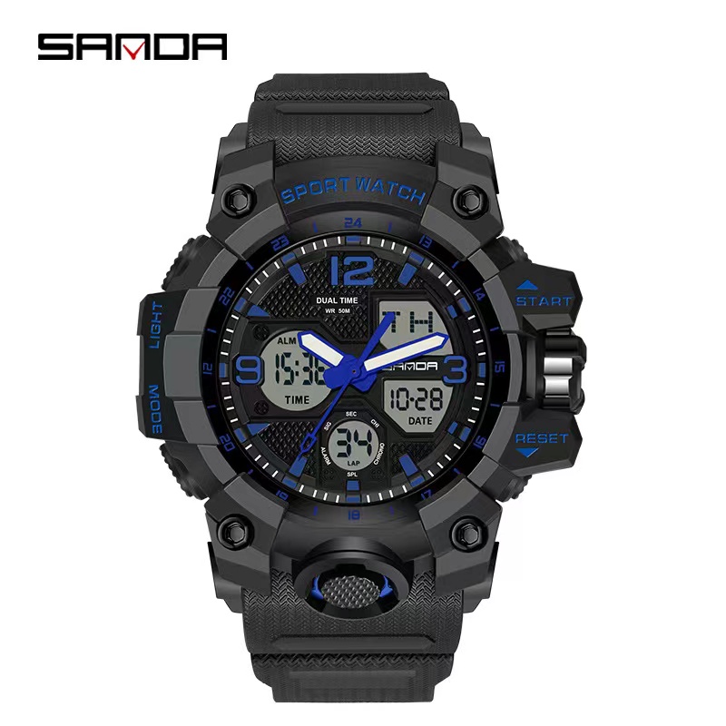 SANDA brand sports, waterproof, digital quartz dual display men's watch ...