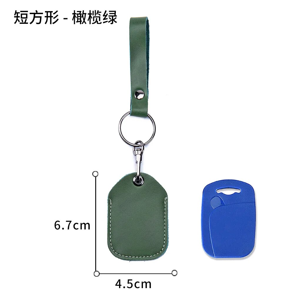 Cow Leather Card Holder Keychain Key Ring Door Lock Access Tags ID Card ...