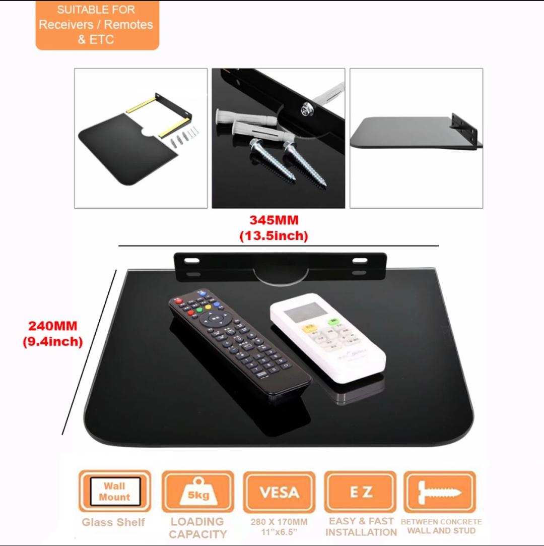 Glass Shelf Wall Mount Shelf Bracket for DVR / DVD / Receiverort 10kg ...