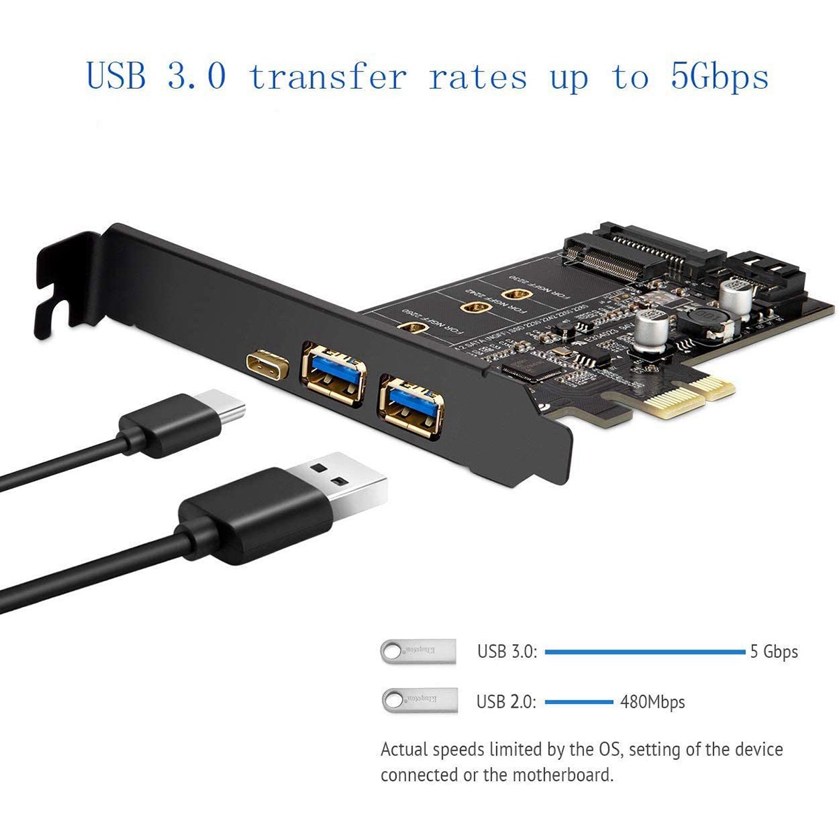 PCI-E to USB 3.0 PCI Express Card Incl.1 USB C and 2 USB A Ports, M.2 ...