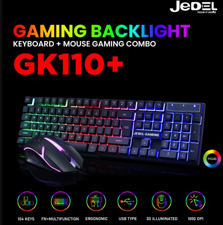 Jedel GK 110+ Wired Gaming Rainbow Led Keyboard And Mouse Combo | Daraz.lk