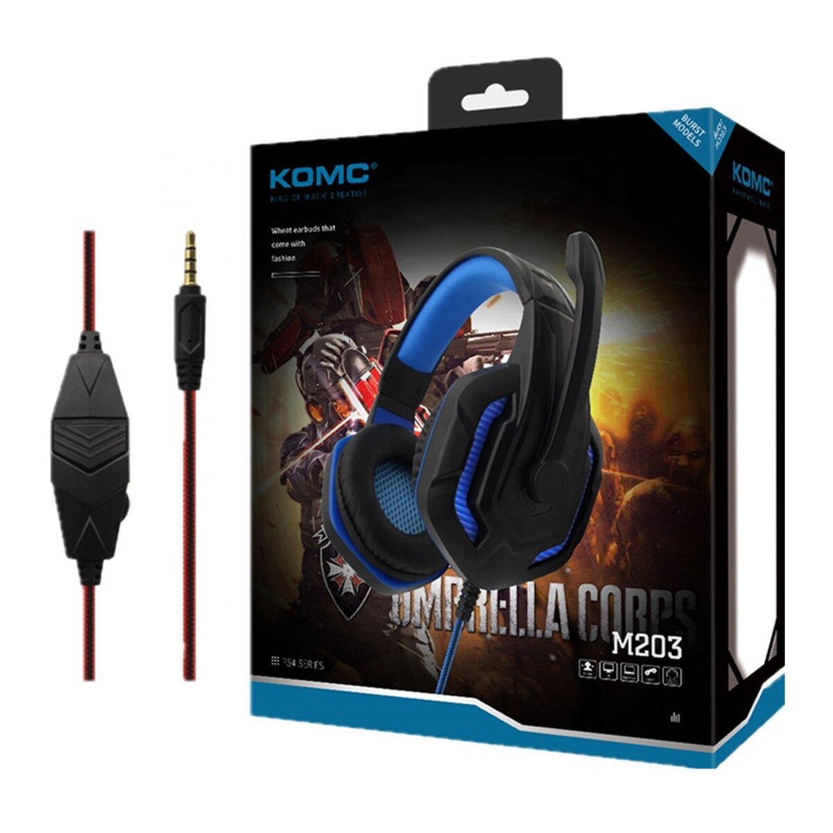 Wired Gaming Headset KOMC Headphone with Microphone Mic Stereo Super ...