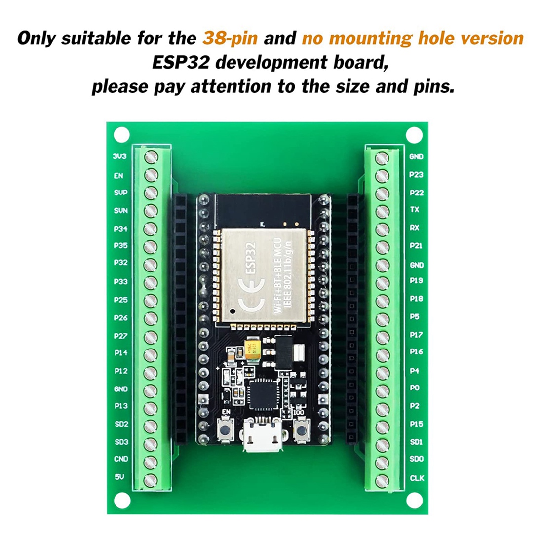 2Pcs ESP32 Breakout Board GPIO 1 Into 2 for 38PIN Narrow Version ESP32 ESP-WROOM-32 ...