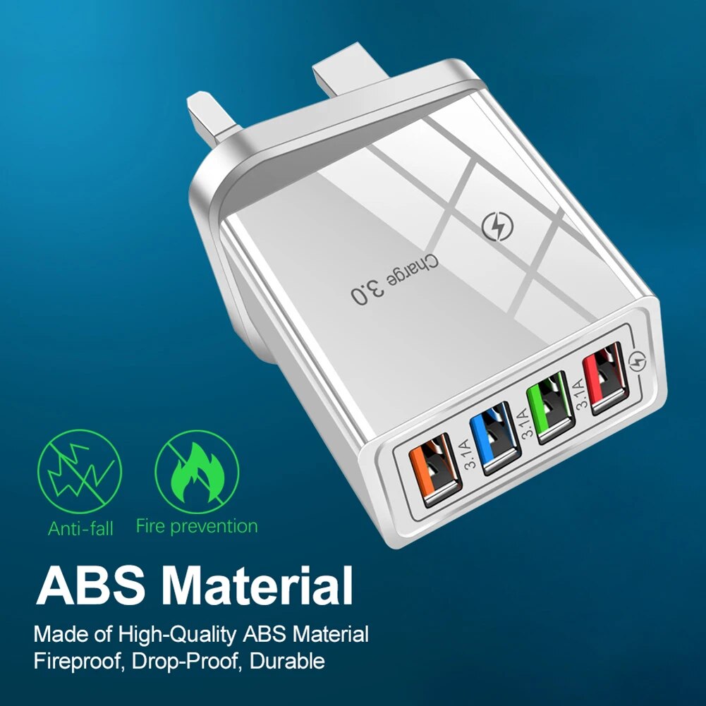 4 Ports Mobile Phone Charger Fast Charging Adapter Mini Portable USB ...