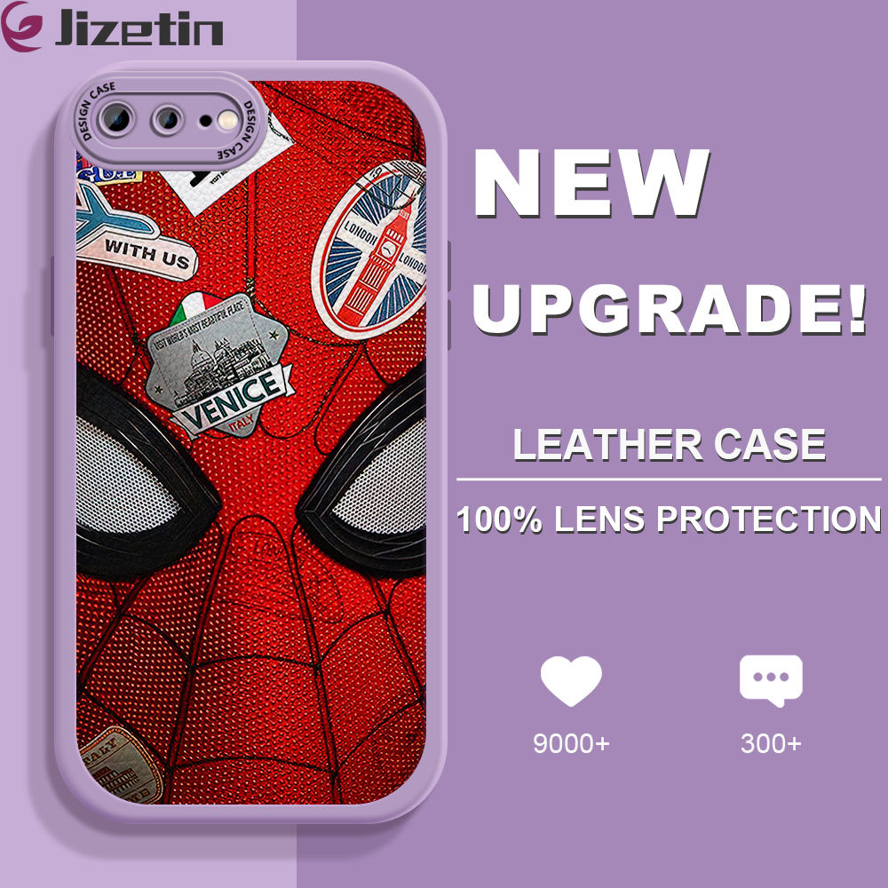 Jizetin for iPhone 7 Plus / iPhone 8 Plus Back Cover Spider Man Lambskin Texture PU Leather Back ...