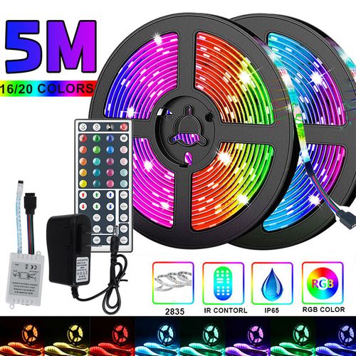 Multicolor LED Light Strip 5M Color Changing RGB LED Strip Light With Power Adapter 2835 for ...