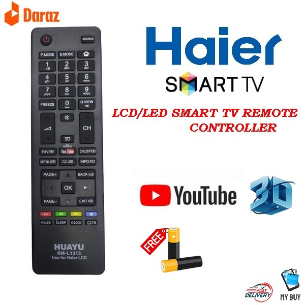 HAIER LCD/LED SMART TV Remote Controller L1313 & Free Batteries | Daraz.lk