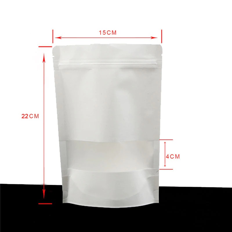 10pcs 15x22cm White Kraft Paper Transparent Zip lock Standup Pouch Bags ...