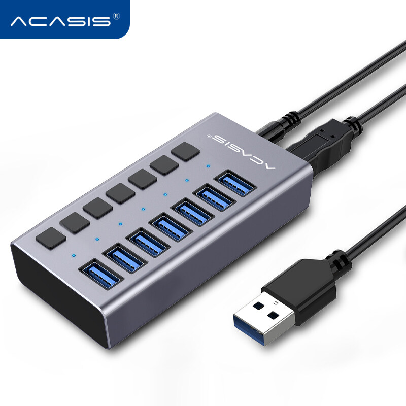 【Free Plug】 ACASIS USB Hub 3.0 High Speed 7 Port USB 3.0 Hub Splitter ...