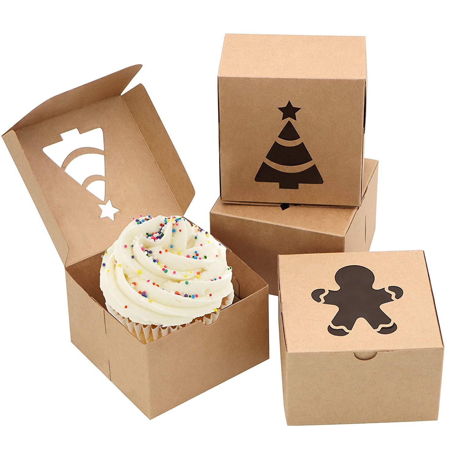 (VDZI) 30 Kraft Cardboard Bakery Cookie Boxes Set 4x4x2.5Inch Auto ...