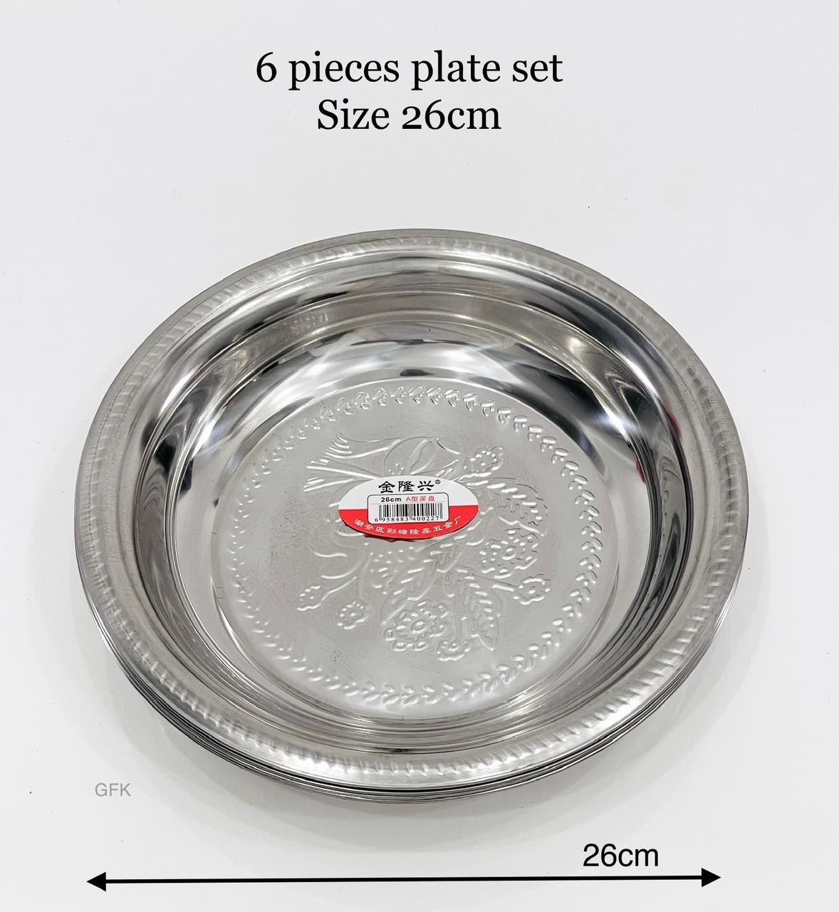 06PCS Silver Plate Set Wide (26cm/24cm) dining plates brings a touch of ...