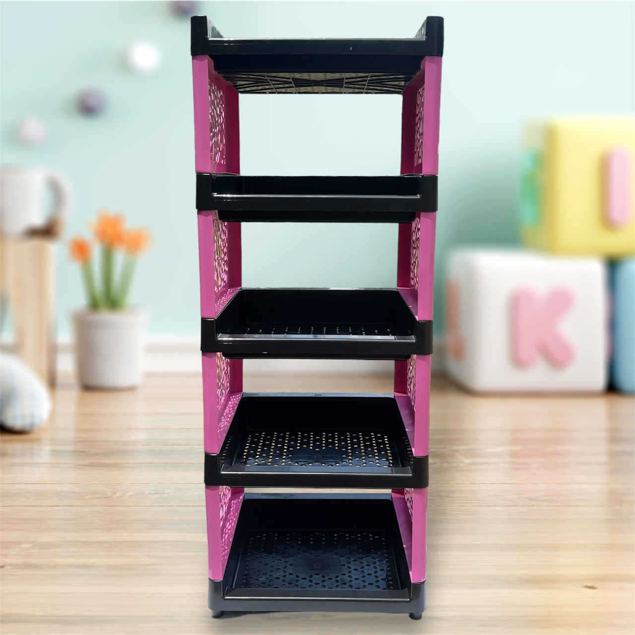 5 layer book rack Plastic Storage Rack, Bookshelf Storage Rack for Home ...