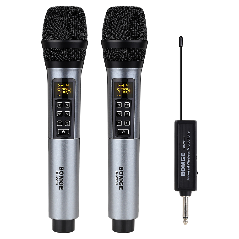 BOMGE UHF Wireless Microphone, Dual Cordless Metal Dynamic Microphone ...