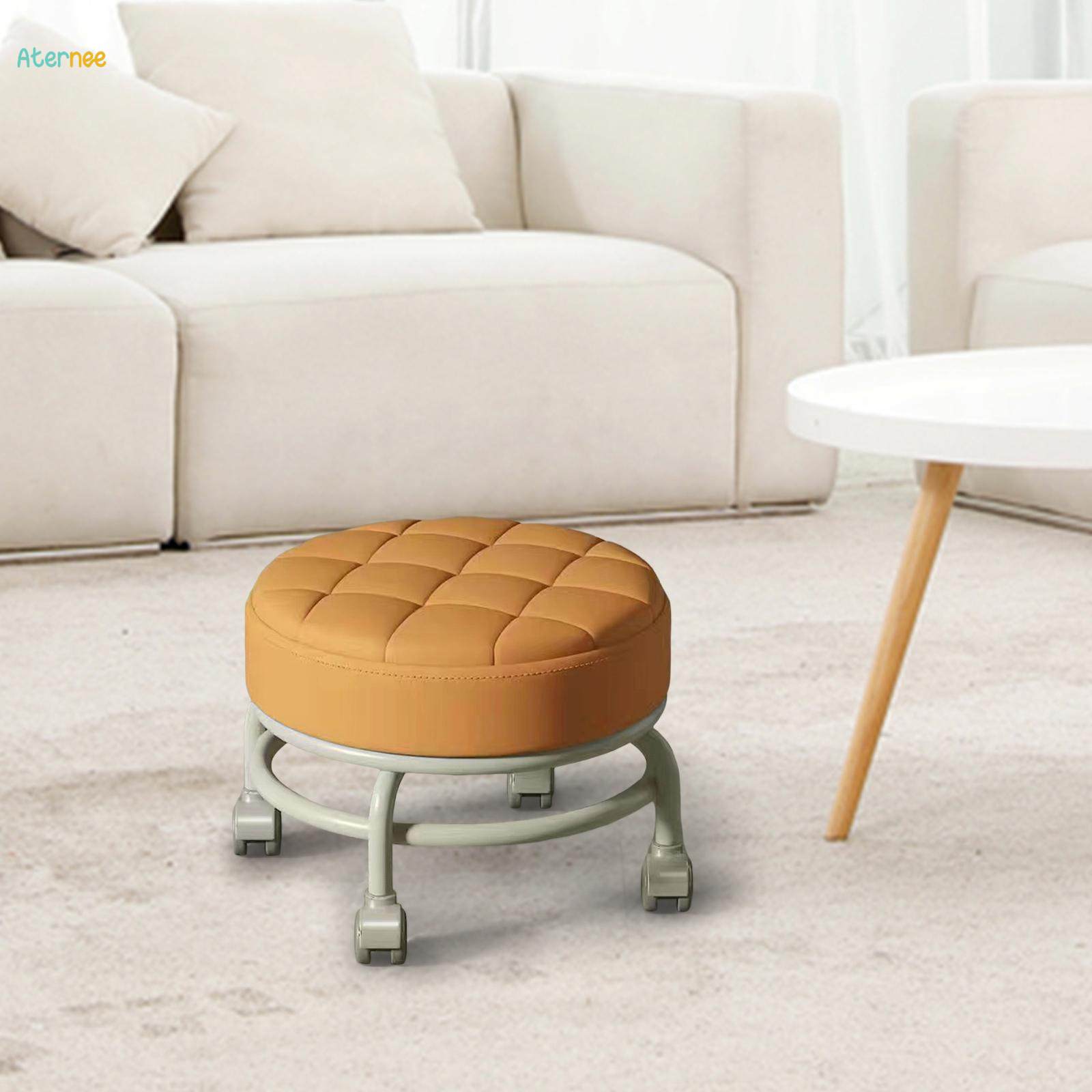 Rolling Stools with Wheels 360° Rotating Housework Stool PU Leather ...