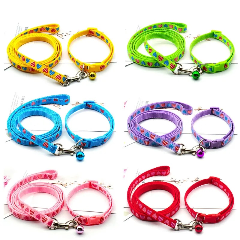 Pet Collar Traction Rope Set Adjustable 1.0 Love Print Leash Cat ...