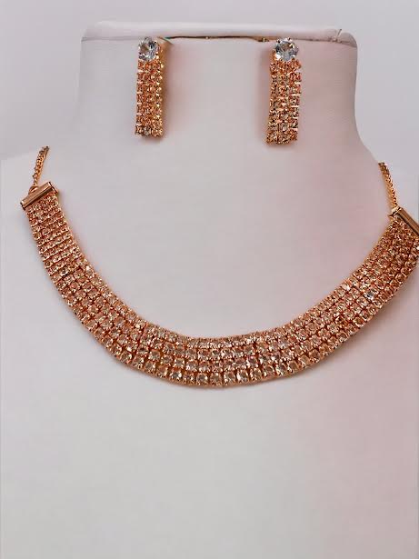 Rose Gold, gold, silver Color 4 line neklas Indian Bollywood Choker ...