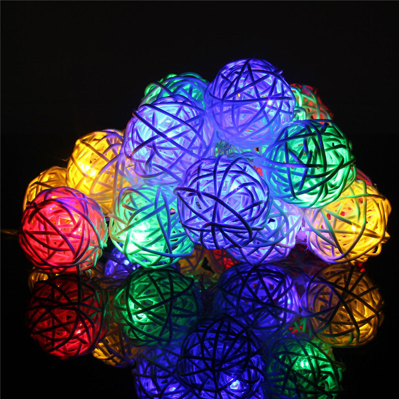 3M 20 LED Rattan Balls String Lights Fairy Garland Ball Light Holiday ...
