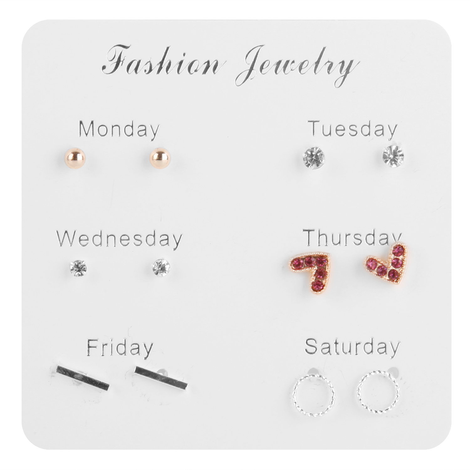 6 Pairs One Week Stud Earrings Sweet Korean Style Earrings Set For ...
