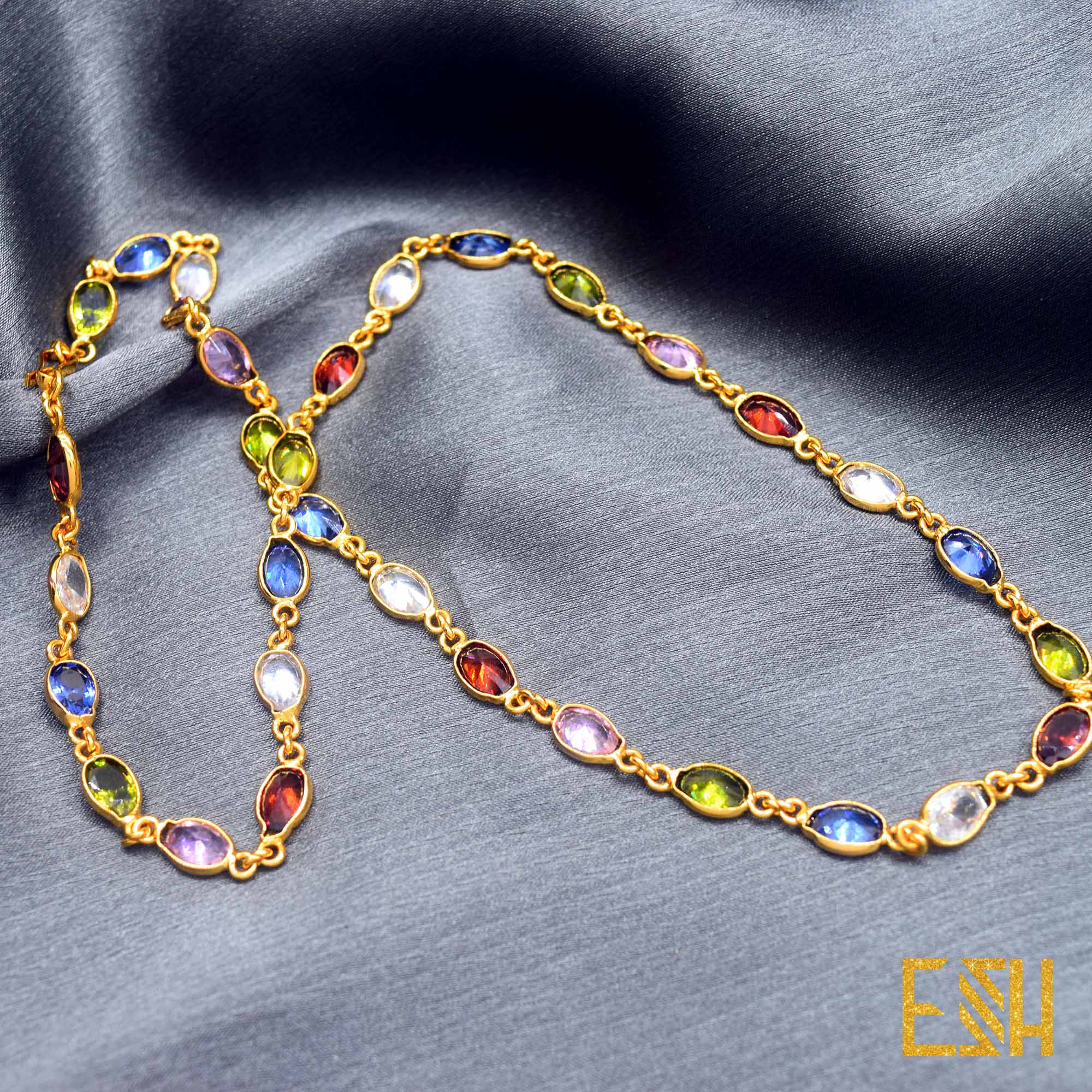 Gold plated Ladies 18/24 Inch Chain With Multi Colored Oval Stone chain ...