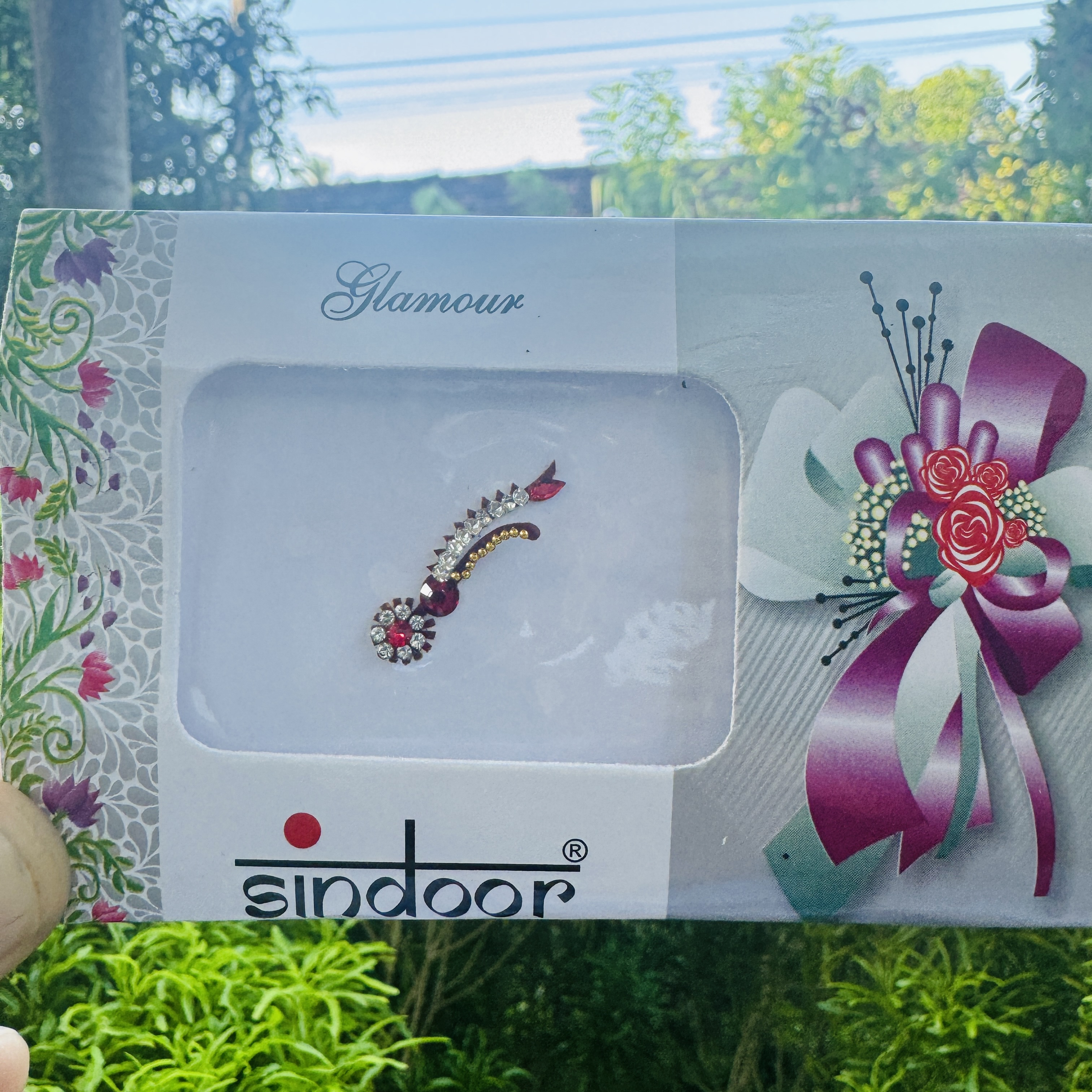 ESH RED color flower design long Pottu Forehead, Kumkum Self-Adhesive ...