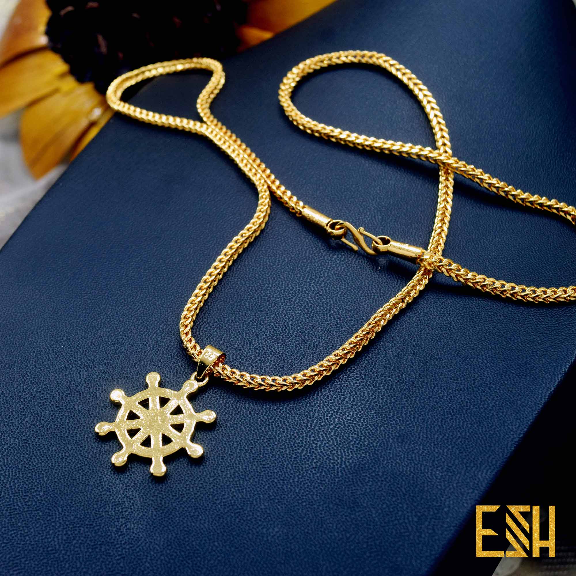 Gold Plated 18/24 Inch 3mm singapore square fox chain with dharma ...