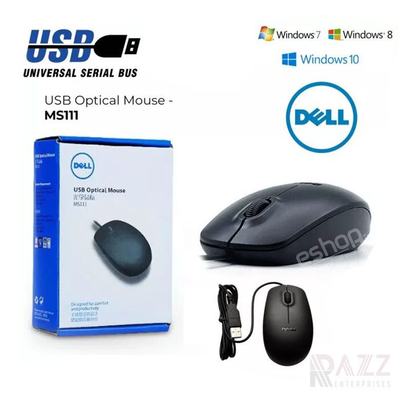 DELL MS111 USB Optical Mouse 3 BUTTON WHEEL MICE/ Dell Mouse Dell Black ...